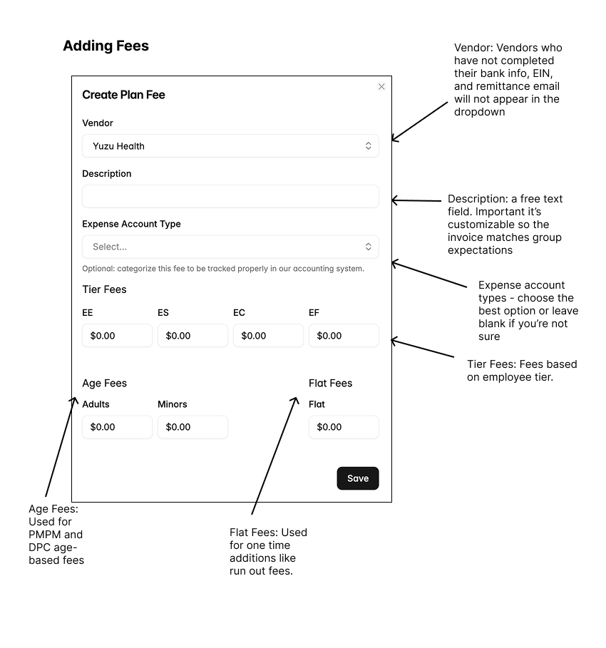 Add vendors and fees